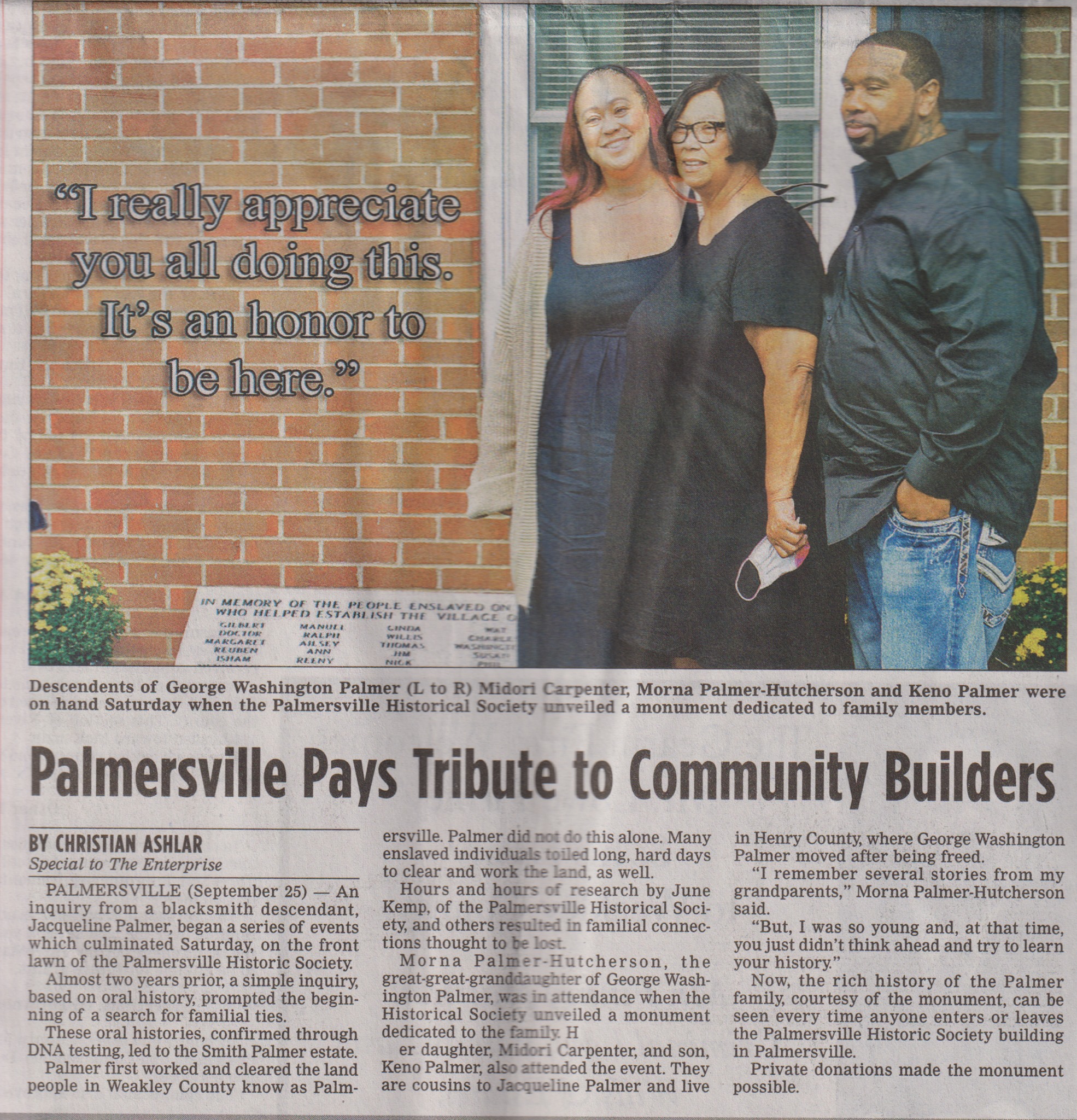 Palmersville Pays Tribute | Palmersville Historical Society